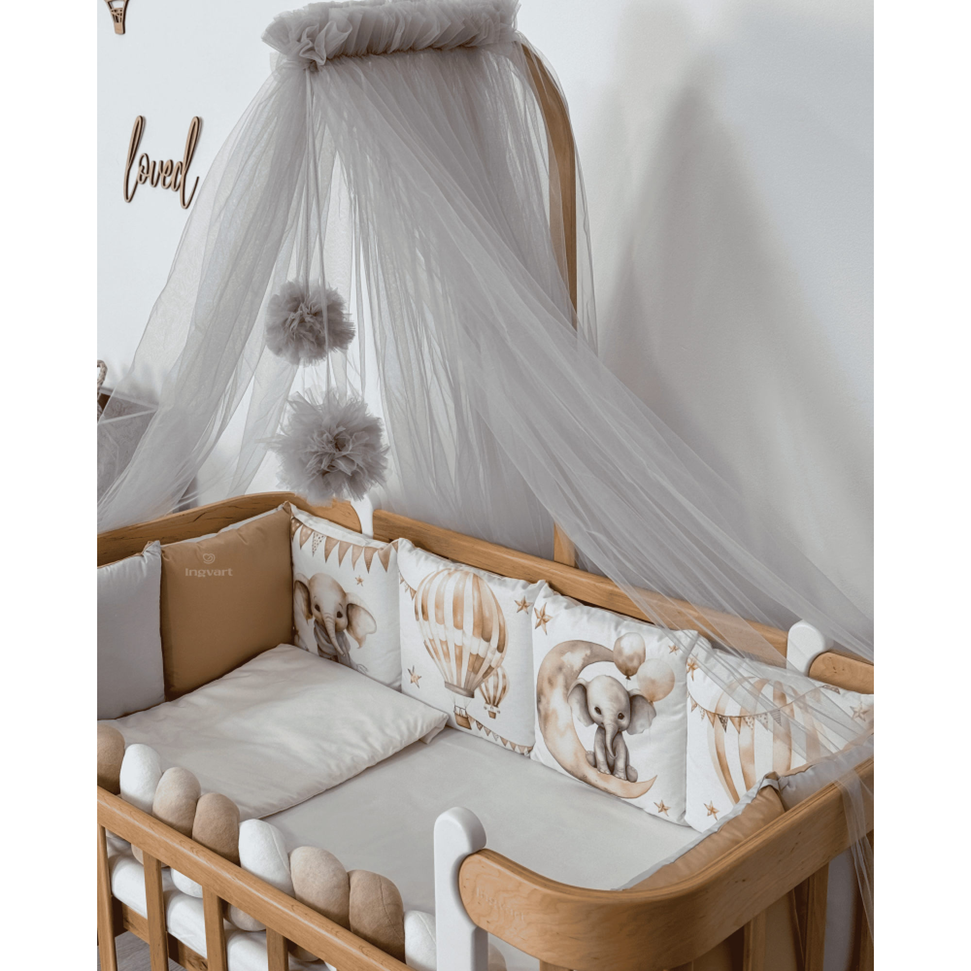 Ingvart Canopy with popmons, Light Grey - Babysecret